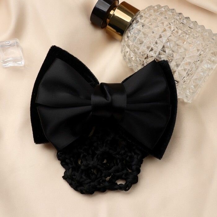 Заколка-автомат для волос Queen fair "Бантик", с сеточкой для пучка, диаметр 10 см, черный