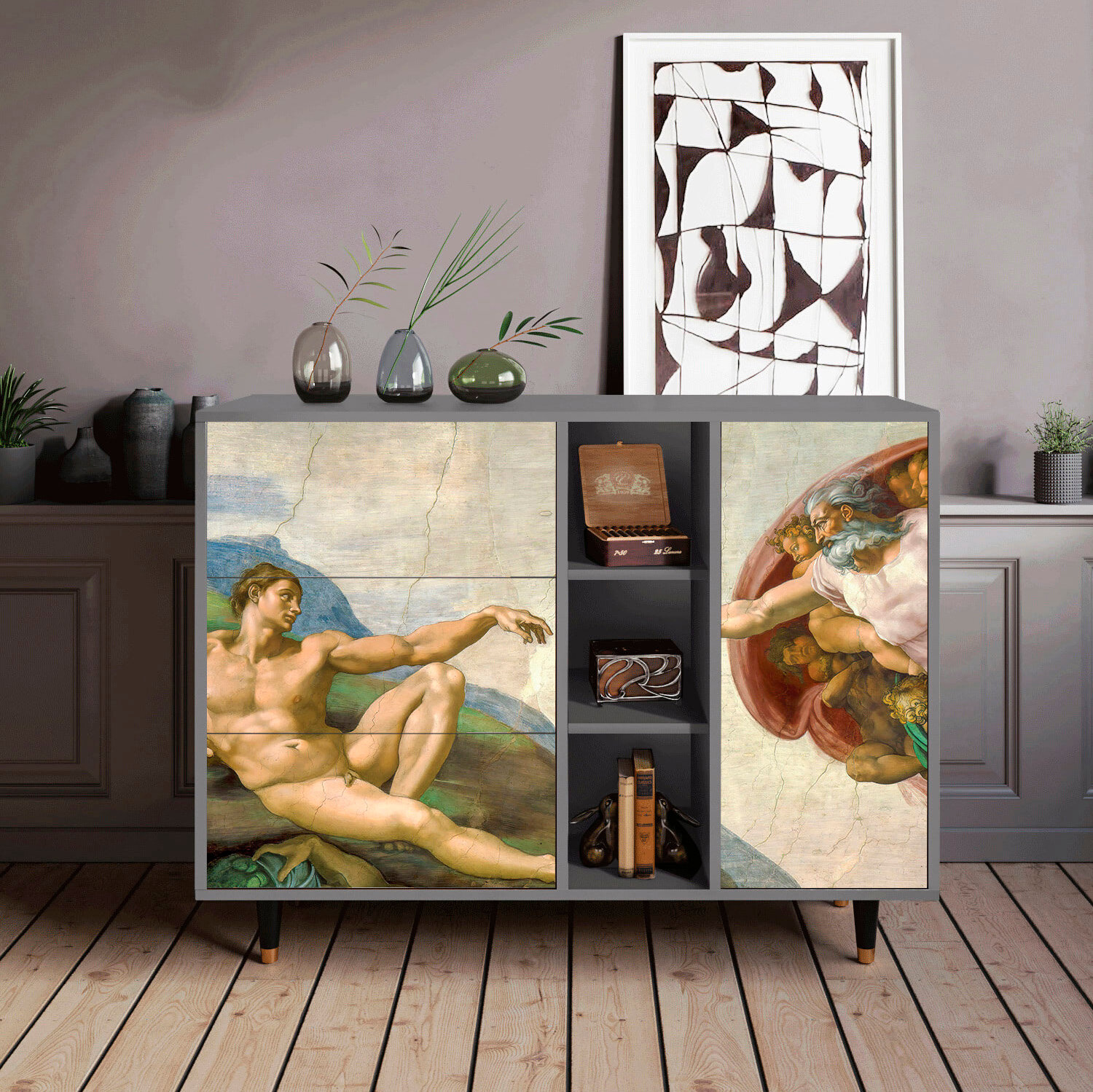 Комод - STORYZ - BS2 The Creation of Adam by Michelangelo, Разер - 125 x 97 x 48 см , Цвет корпуса - Серый