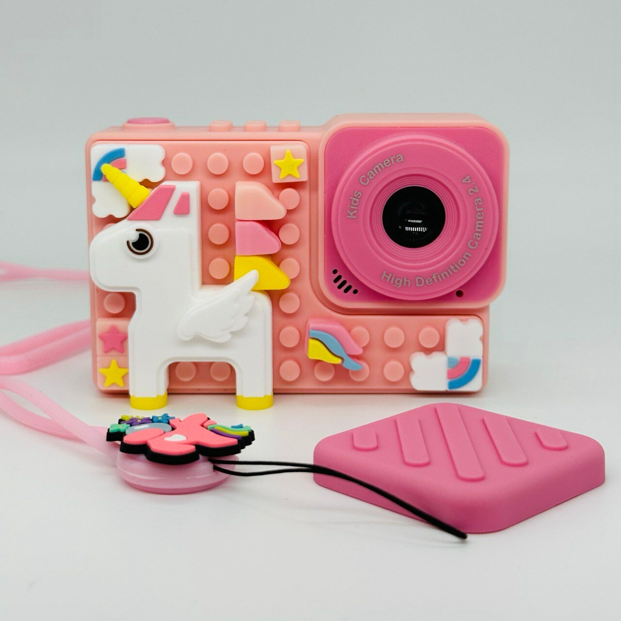 Детский цифровой фотоаппарат с селфи камерой и головоломкой для девочки, мальчика, игрушечная фотокамера для детей ударопрочная 1080p Full-HD, Единорог для ребенка