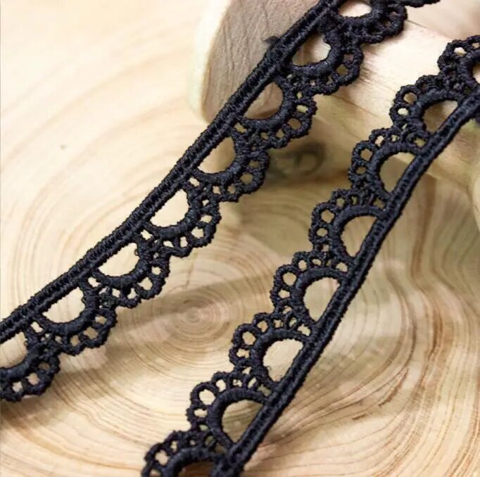 FINEFANTESYER Черный молочный шелк кружево 3 ярда 1см Черный, black