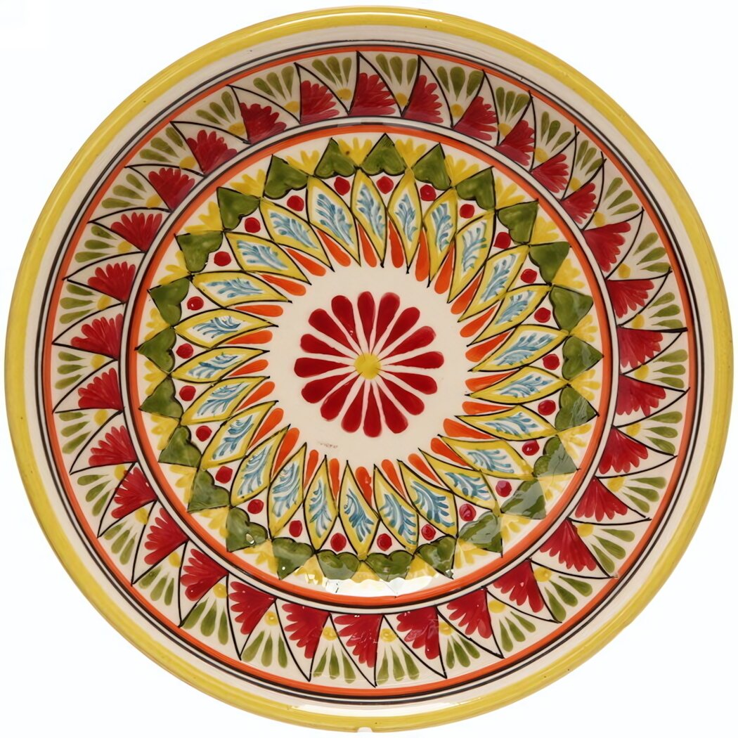 Глубокая тарелка «Риштанская керамика», 19х4 см, зеленая, цветочный узор, керамика