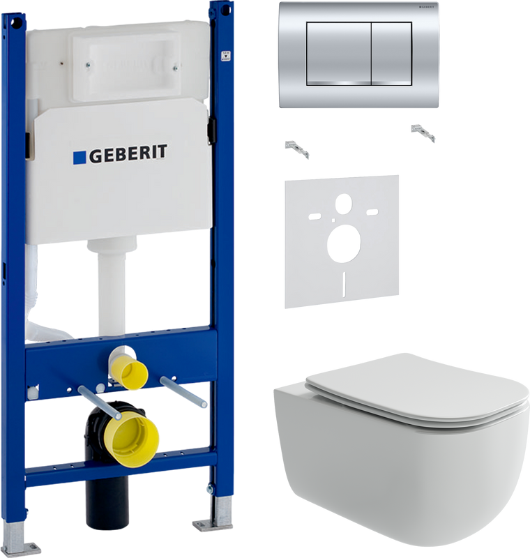 Комплект Унитаз подвесной Ceramicanova Noel + Звукоизоляция Geberit + Инсталляция Duofix Delta 458.163.21.1 с кнопкой смыва, хром