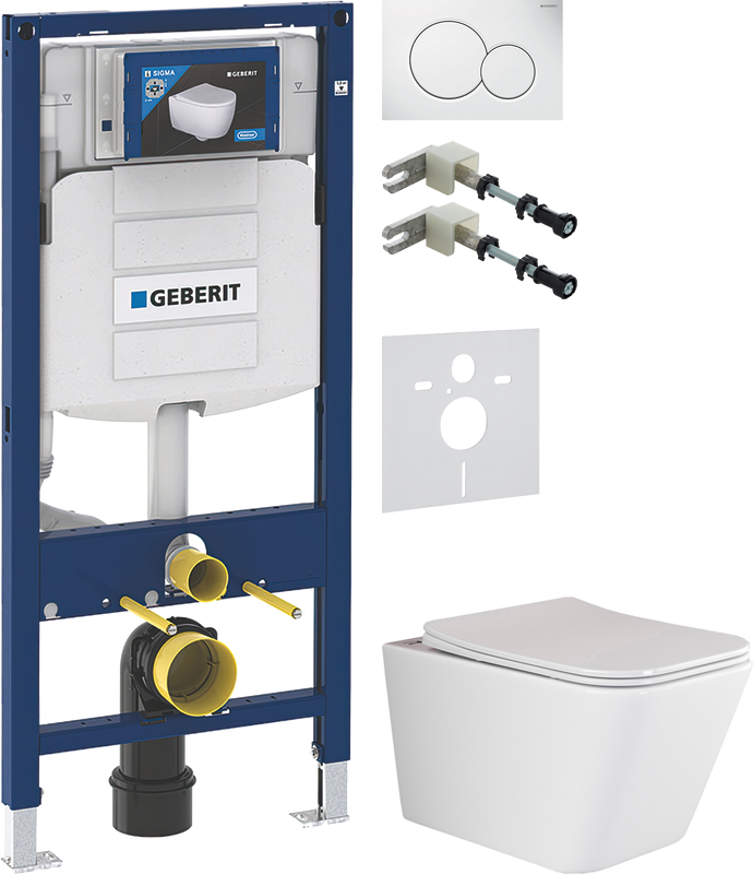 Комплект Унитаз подвесной Ceramicanova Metric Rimless CN3007 с микролифтом, безободковый + Крепления Geberit Duofix 111.815.00.1 к стене + Звукоизоляция + Инсталляция UP 320 111.300.00.5 + Кнопка Sigma 01 115.770.11.5 белая