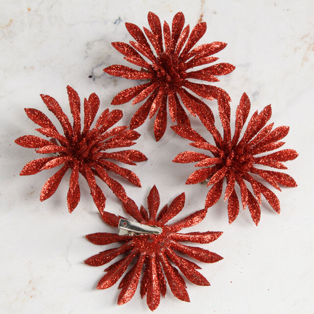 Искусственная пуансеттия Lola Greta 8 см, 4 шт, красная, клипса, Koopman, AWR204600-6