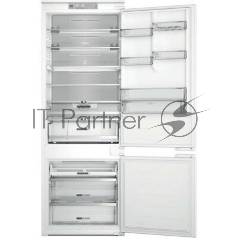 Холодильник встраиваемый Whirlpool WHSP70T241P 70 см, 193.5х54.3х69 см, 295/95 л, инверторный компрессор, автоматическая разморозка, зона свежести влажная, сенсорное управление, технология 6 SMYSL FreshControl, MultiFlow, FreezeControl, перенавешивае