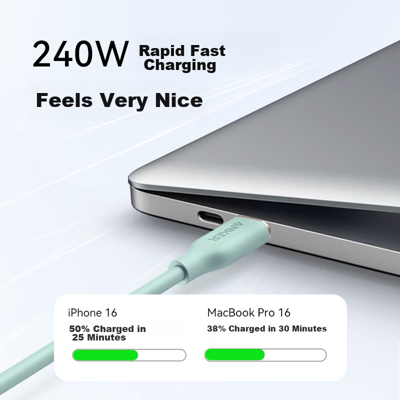 ANKER 240W Dual-Head Type-C Charging Cable for iPhone 16/15 Pro Max, Huawei, Xiaomi, Android, Apple Fast Charging Skin-Friendly Data Cable 0.9m White