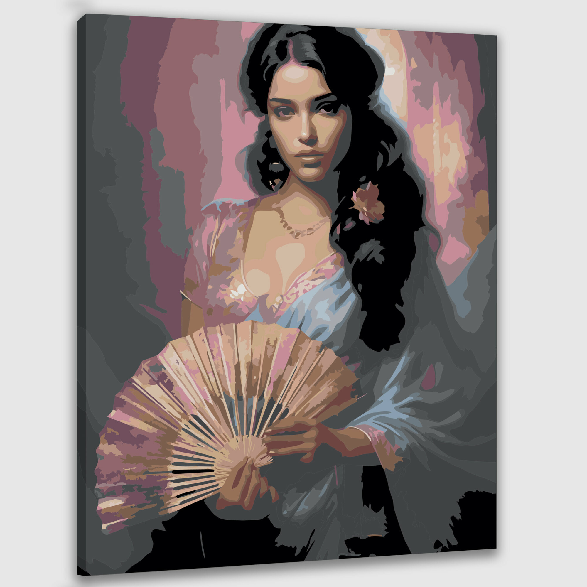 Картина по номерам 40x50 см, картина маслом, принцесса, таинственность, веер, драгоценные камни, теплые тонов