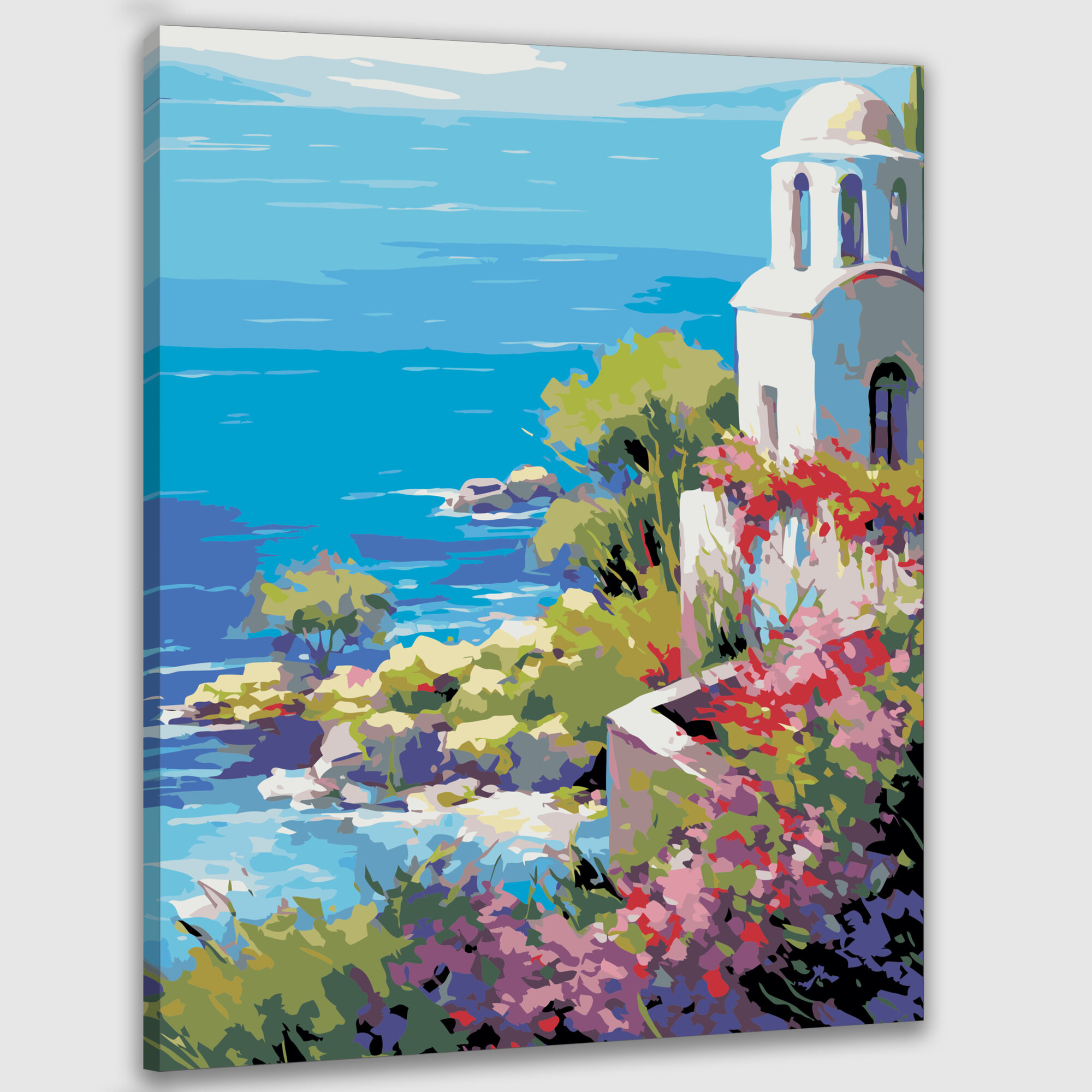 Картина по номерам 40x50 см, картина, масло, греческий храм, прибрежный пейзаж, бирюзовое море, каменный фасад, истории