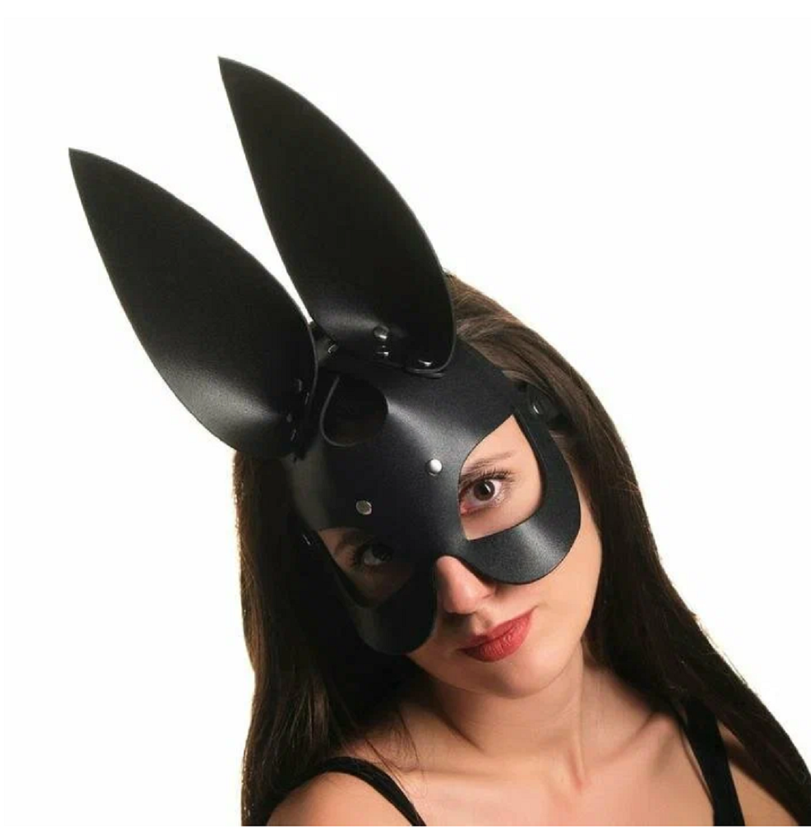 Маска Зайка Sitabella, чёрного цвета, кожаная, универсальный размер