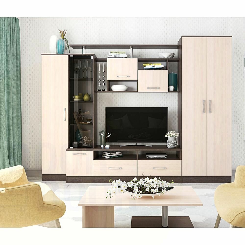 Стенка в гостиную Оскар-5, Венге/Дуб Сонома, 250х192х45 см.