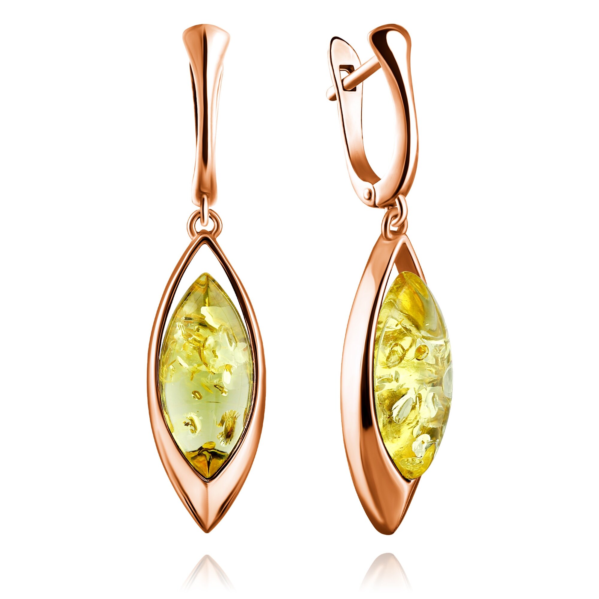 Серьги, серебро, 925 проба, золочение, янтарь
