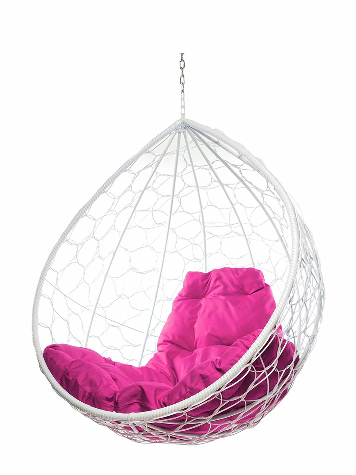 Подвесное кресло капля (без стойки), с ротангом белое, розовая подушка