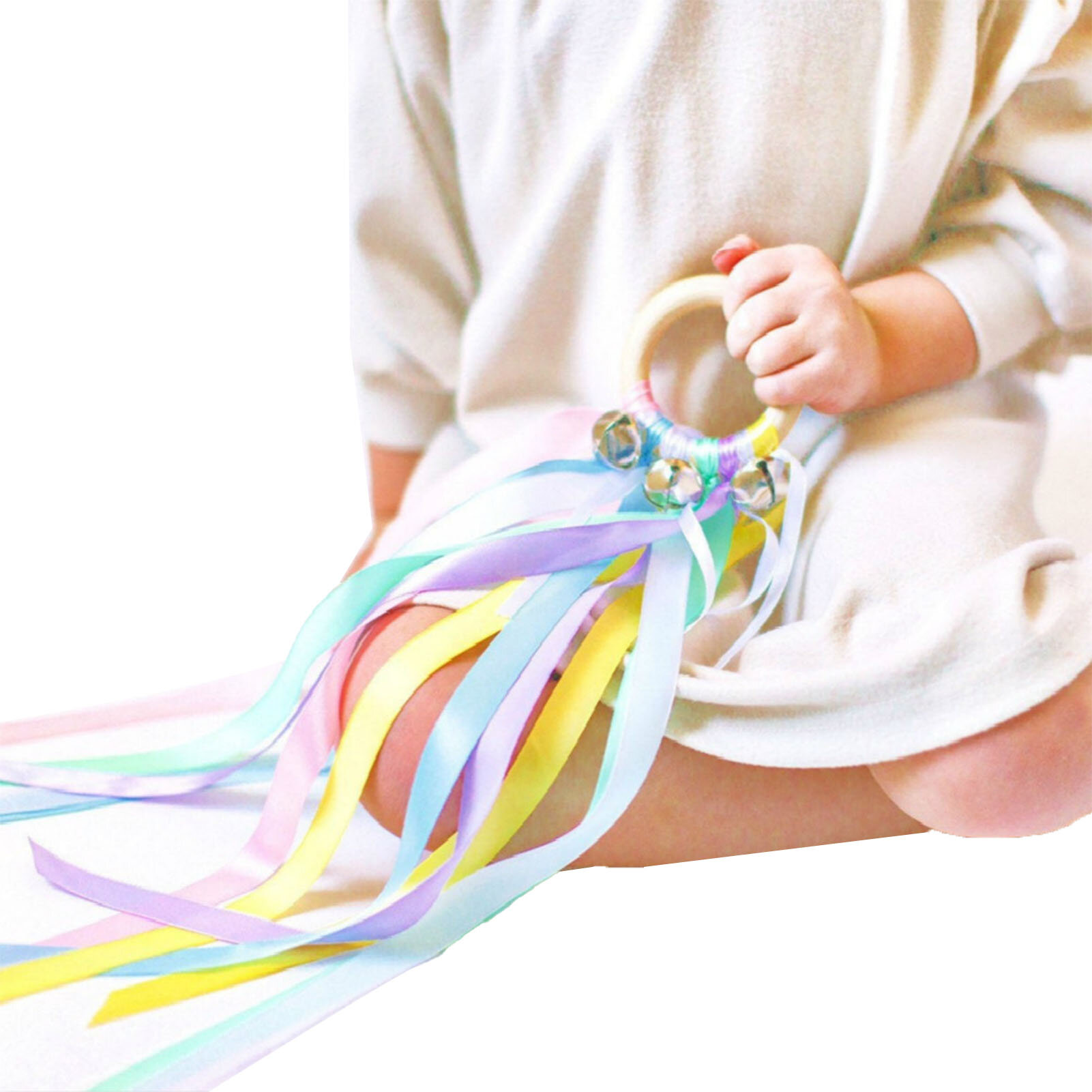 Воздушный змей с лентой для рук, деревянное кольцо, яркий цвет, обучающая сенсорная игрушка, ленточный стример, воздушный змей для игровой комнаты, танцы, тип 4 (с колокольчиком)