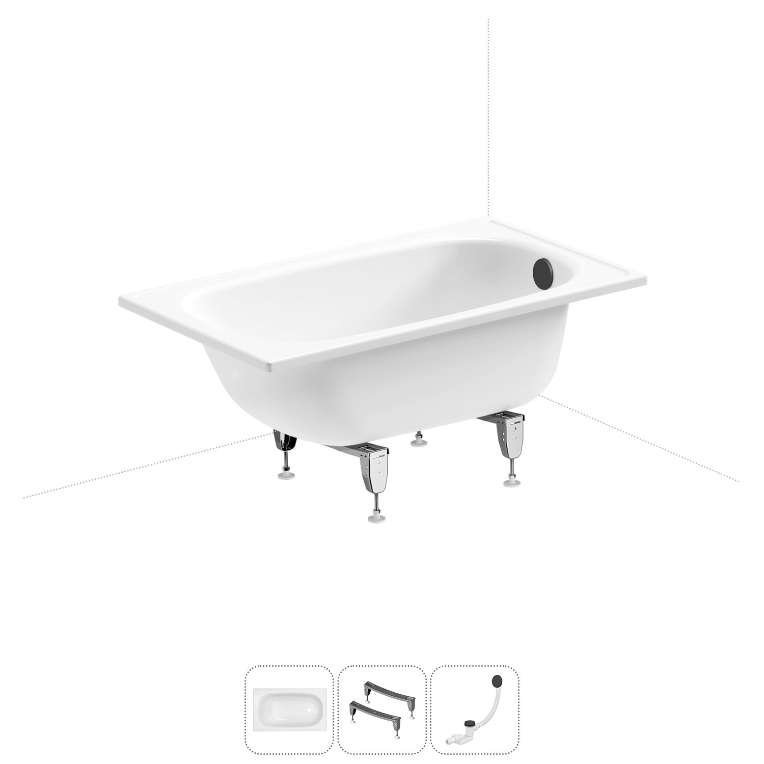 Стальная ванна 105х70 Sanitana BLB Europa 20220559R в наборе 3 в 1: металлическая ванна 105 х 70 см, ножки, слив-перелив