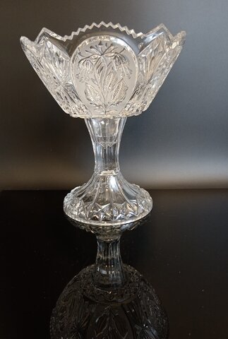 Антуражная ваза фруктовница хрустальная разъёмная из 2х частей , редкая, алмазная грань, ручная шлифовка, винтаж времён СССР 1970-1990 гг