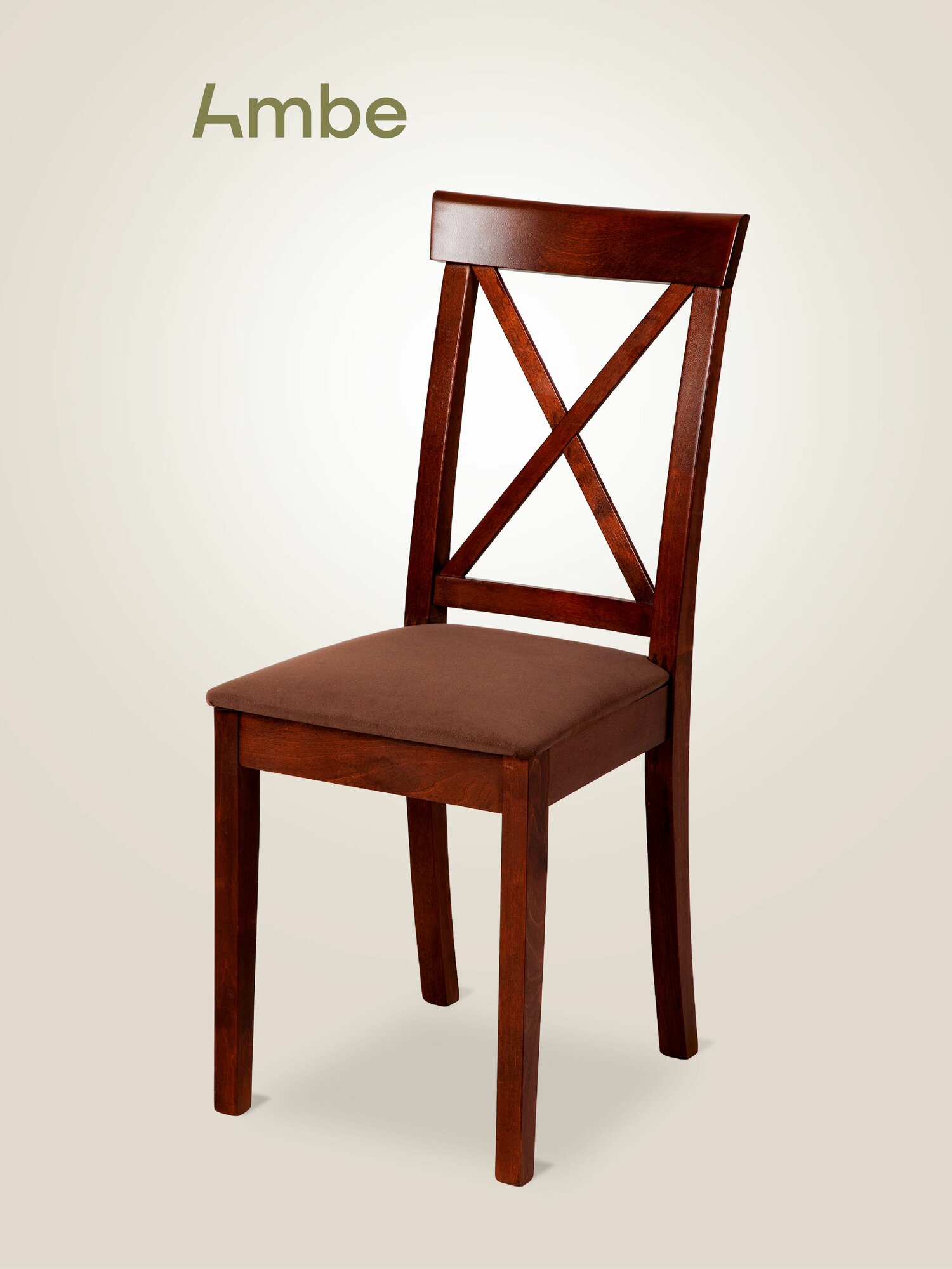 Стул кухонный Ambe Бергольф, со спинкой деревянный, с мягким сиденьем, Орех темный, Коричневый велюр