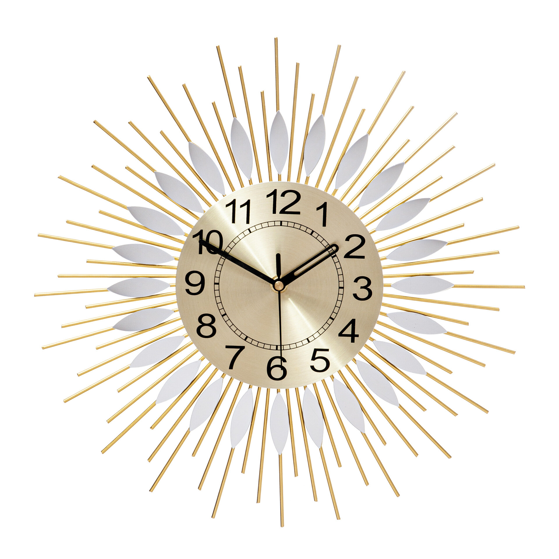 Креативные настенные часы «Подсолнух» | Современный дизайн в золотом и белом цвете, 15 дюймов | Бесшумные кварцевые часы без тиканья | Идеально для гостиной, спальни или офиса