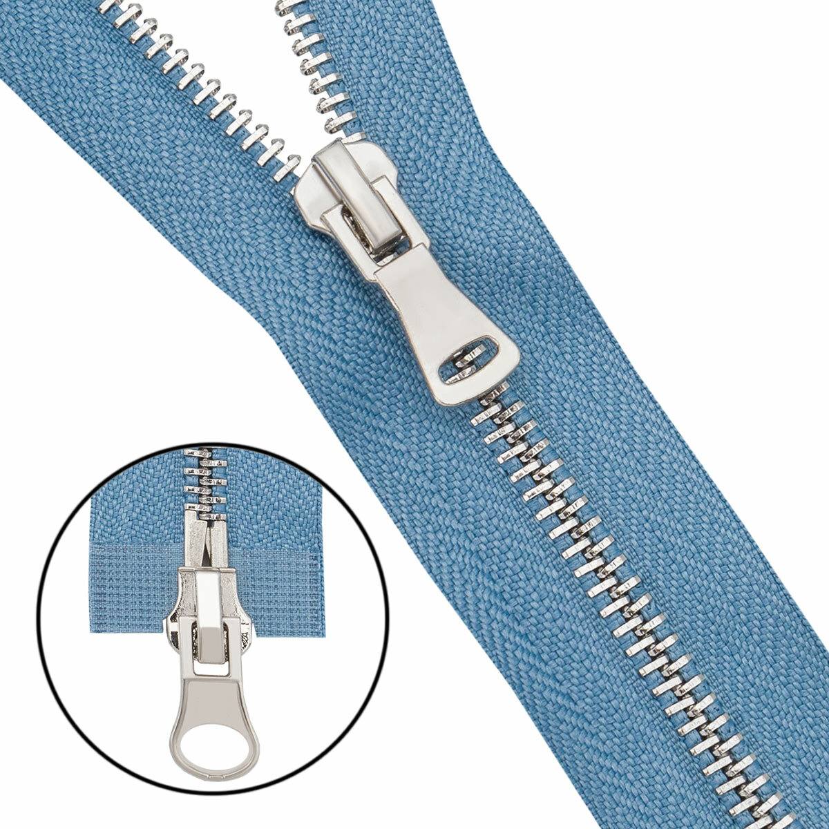 Молния разъемная металлическая Т5 2 замка 70см, никель (231 серо-голубой), 5 шт