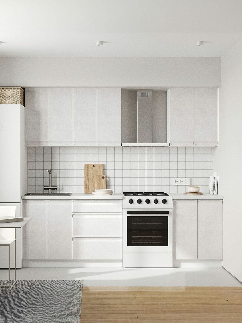 Кухонный гарнитур Велюр 180 см, мебель для дома и кухни, Белый / Бетон снежный