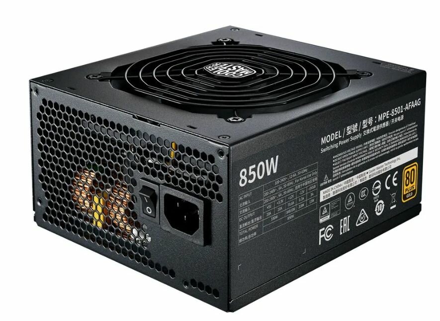 Блок питания Cooler Master Gold (MPE-8501-AFAAG-EU) черный - 850 Вт, 80+ Gold, ATX 24-пин, 8 pin + 8 pin CPU, 12 SATA, 4 x 6+2 pin PCI-E