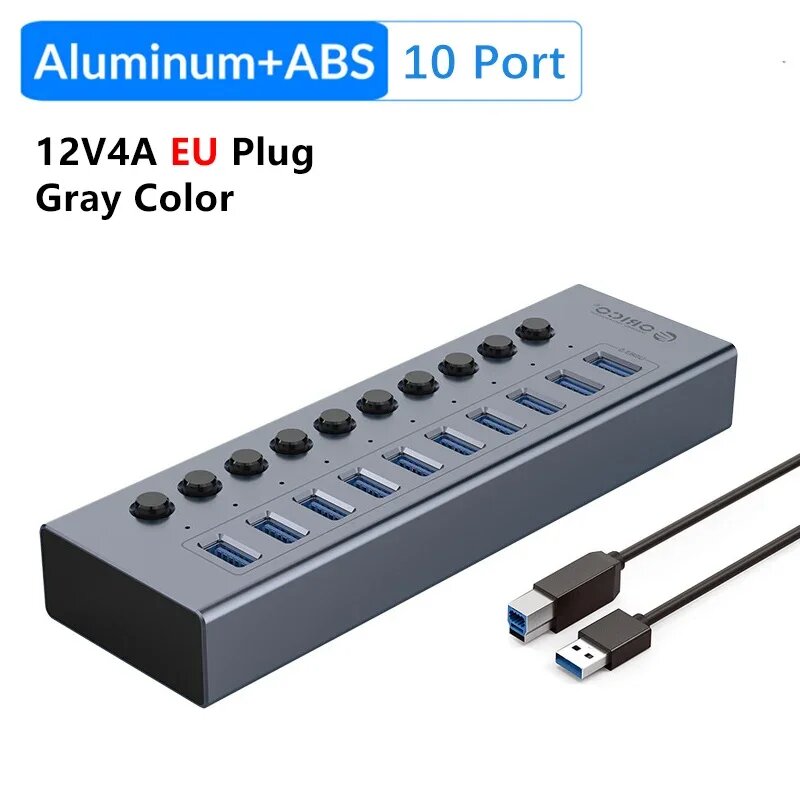 ORICO USB хаб 10 Port EU, серый
