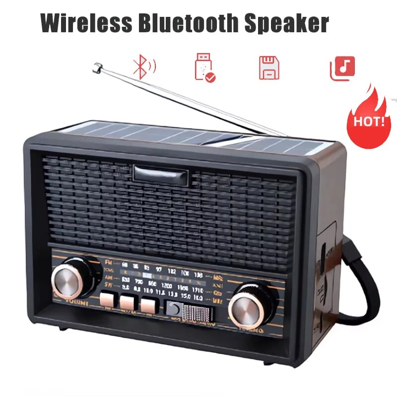 Мини-Ретро Солнечное радио FM Портативный радиоприемник Bluetooth динамик со встроенным диапазоном динамиков Подарок для пожилых людей