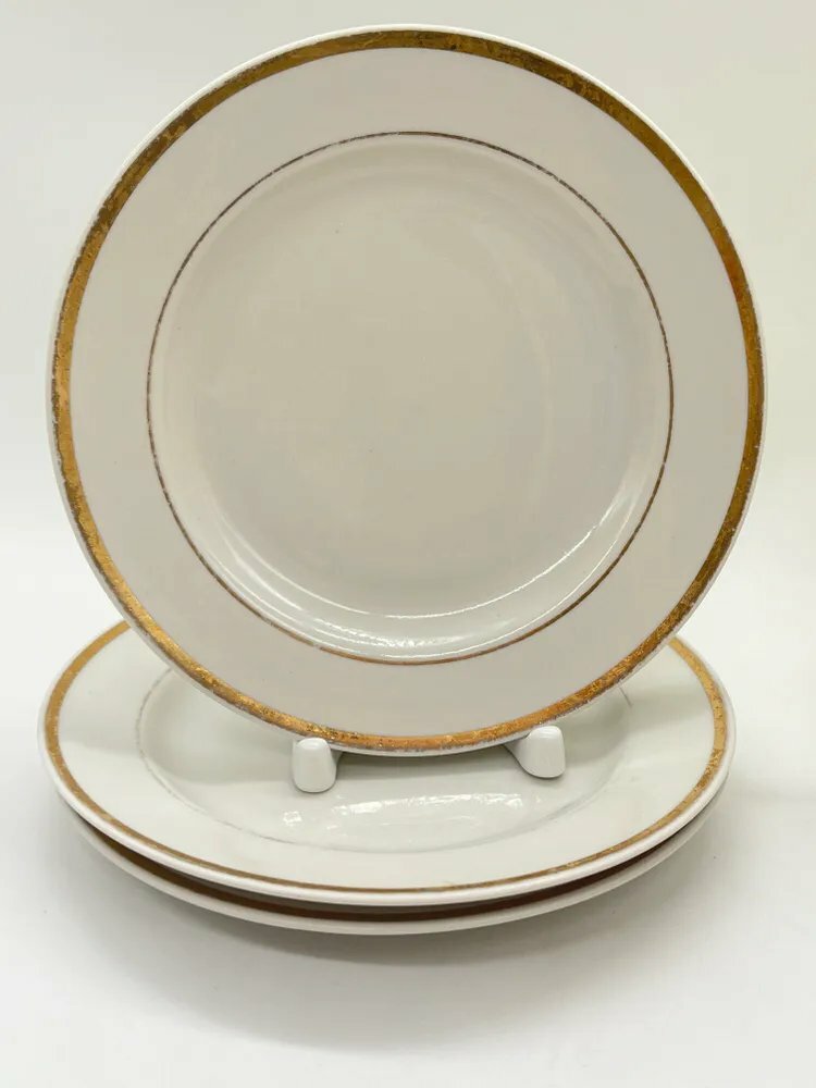 Набор из 3-х тарелок с золотой каймой, фарфор, золочение