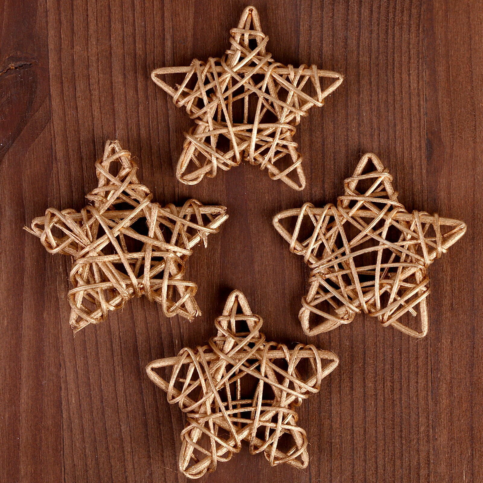 Декор для творчества из лозы "Звезда" набор 4 шт, размер 1 шт. 6.5 см, цвет золото