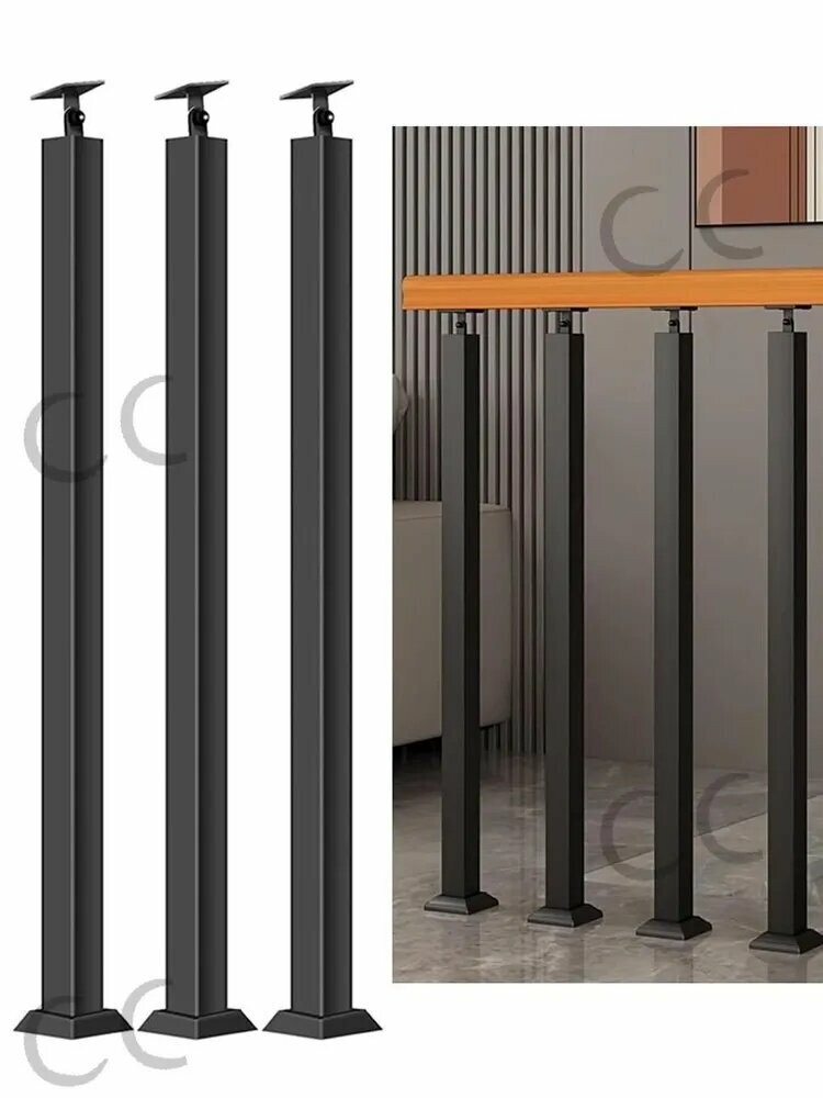 Стойки для перил из кованого железа, регулируемые опоры лестничного ограждения 85 см, комплект 1-2-3 шт, черные поручни для дома и террасы