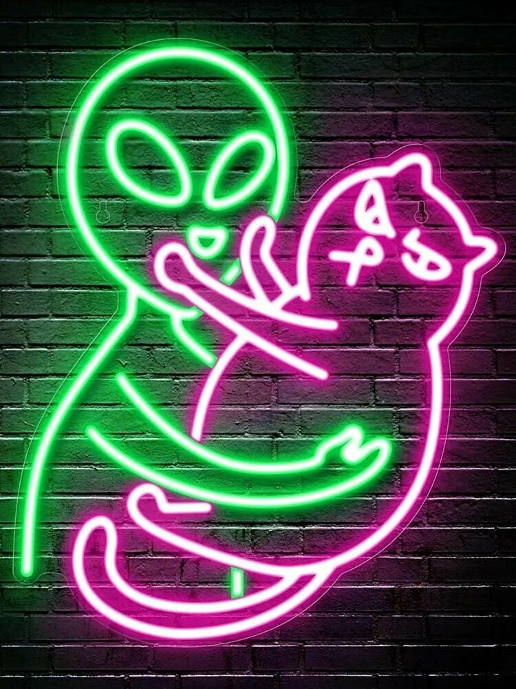 Неоновая вывеска "Инопланетный кот", зелёная LED подсветка для игровой комнаты, бара, Man Cave, подарки для фанатов Alien и мальчиков-подростков