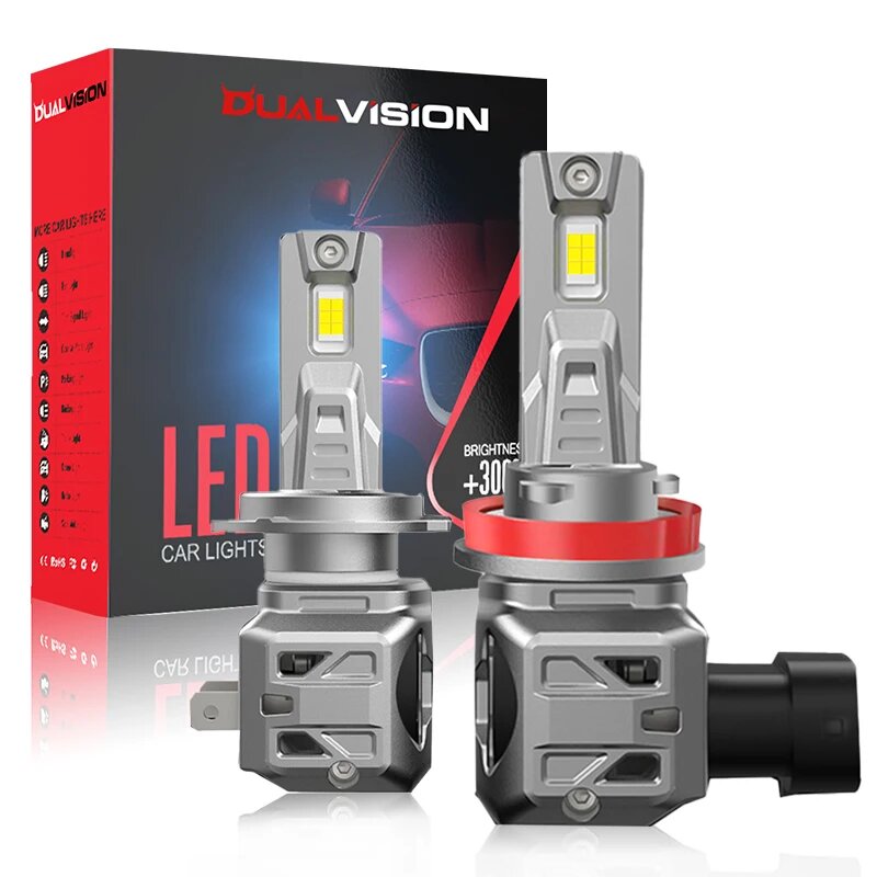 Лампа Dualvision H4 светодиодный H7 H8 H9 HB2 HB3 H11 HB4 9005 9006 для автомобильных фар, невероятно белая безвентиляторная лампа 12 В 6000 лм 72 Вт 4300K 8000K H8