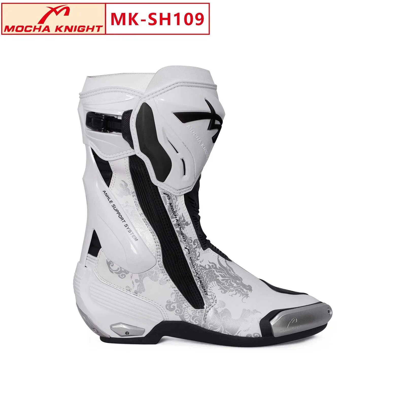 2026 новая модель мотоциклетной обуви, черные спортивные ботинки до середины икры, моторные уличные ботинки, белые мотоциклетные ботинки CE для мужчин и женщин 39, Белый, 4 SH019
