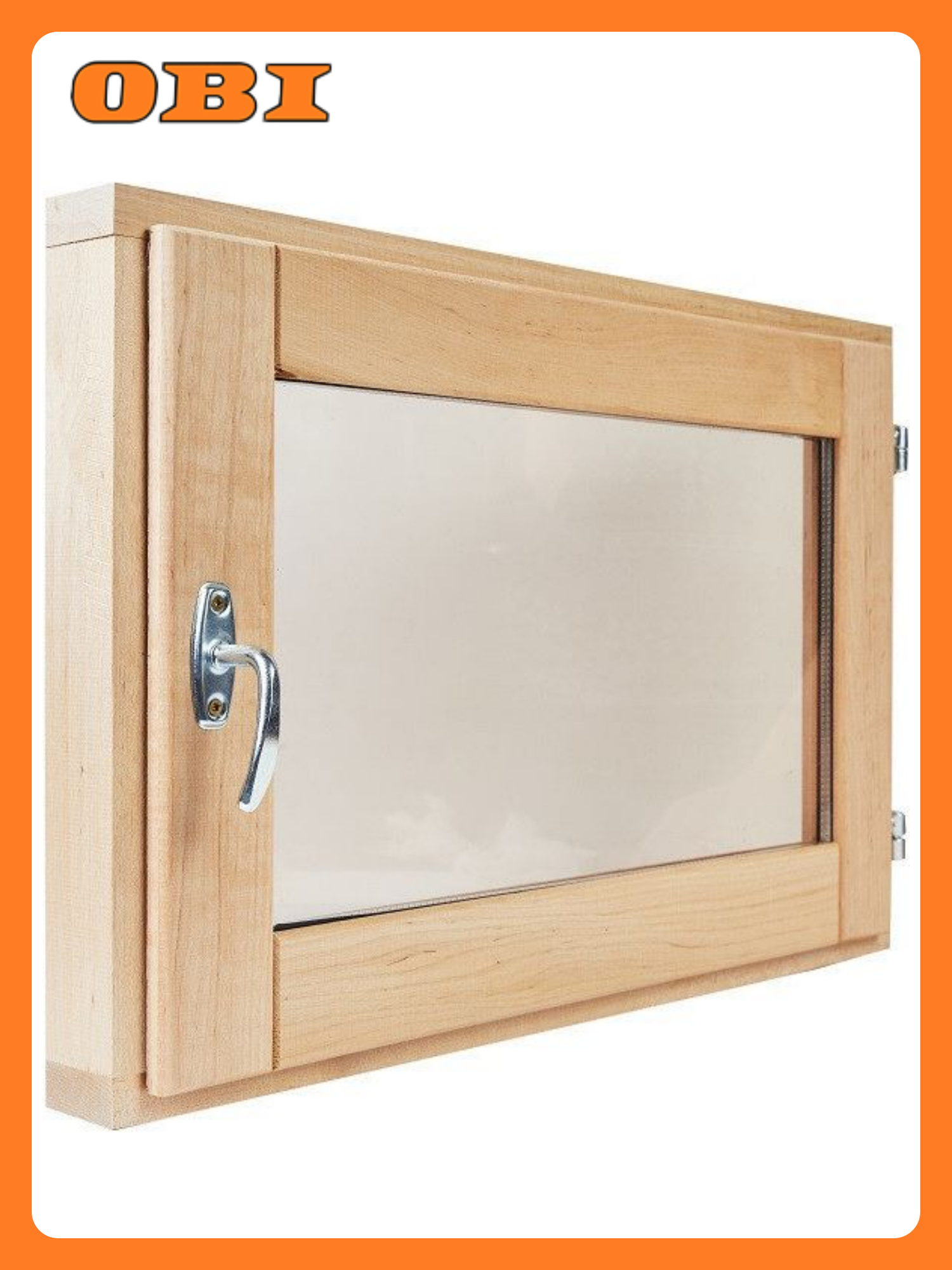 Форточка для бани, береза, 30x40 см, со стеклом, правая сторона открывания