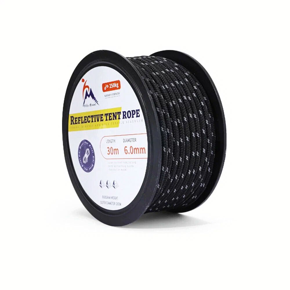 Веревка туристическая ADR Reflective Rope 6 мм, 30 м (black) светоотражающая