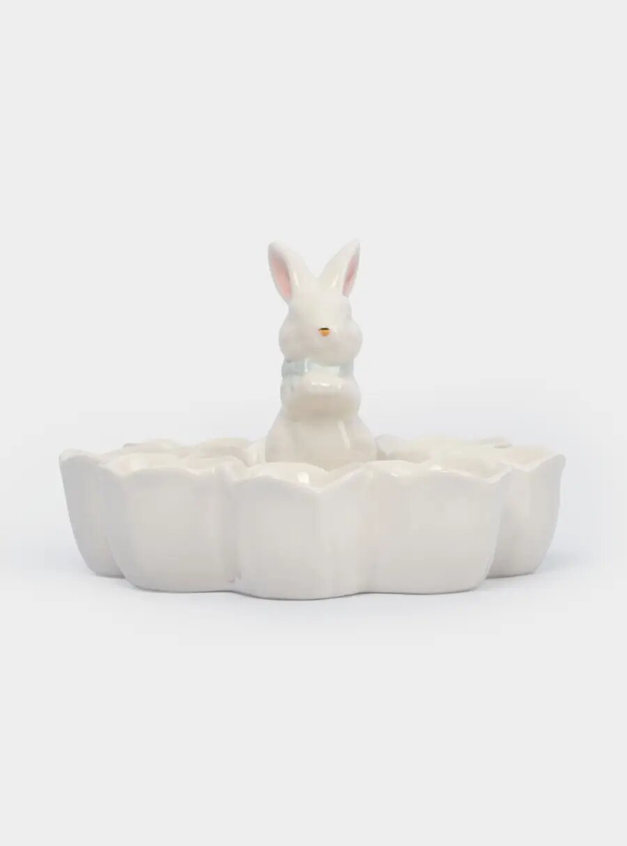 Блюдо пасхальное, 18х12 см, 8 отд, керамика, молочно-золотистое, Кролик в цветах, White Rabbit