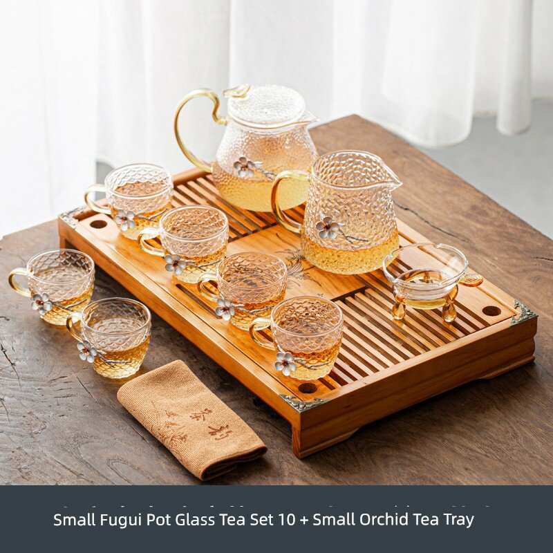 Стеклянный чайник с узором в виде цветов, чайник с фильтром, бытовой термостойкий стеклянный чайный набор, чайник,