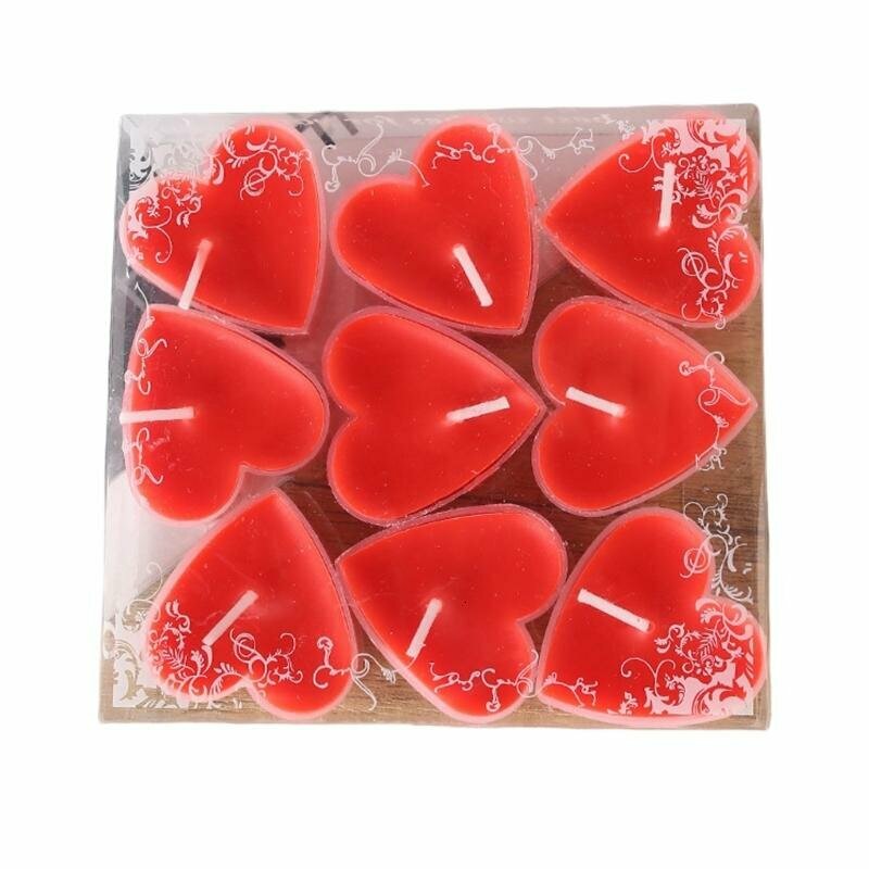 Новогодние свечи-таблетки 9 шт, разные цвета, красный