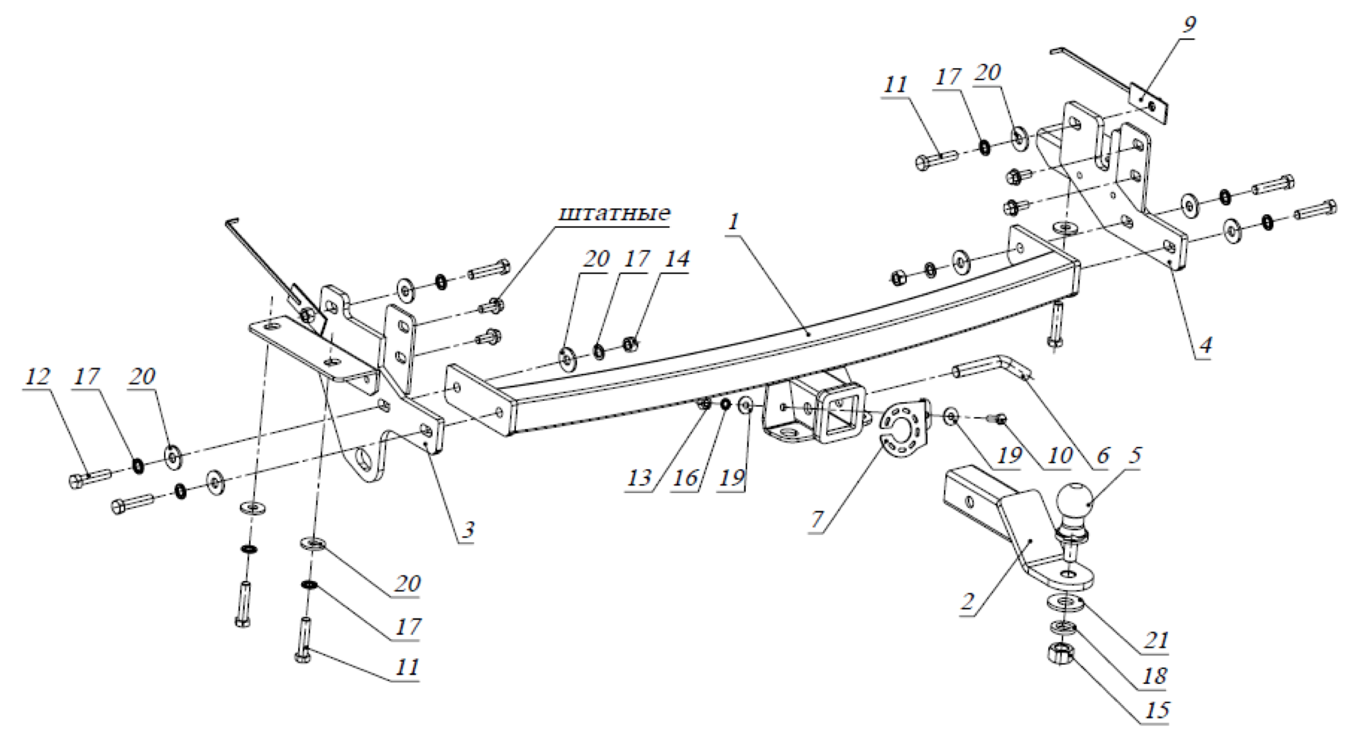 Фаркоп под квадрат для KIA Mohave, 2008-2017, Бизон. FA 0985-E