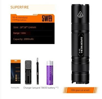 Shenhuo S5-A 5W Перезаряжаемый фонарик с 1x 2000 мАч батареей и зарядным устройством - Премиум наружное освещение