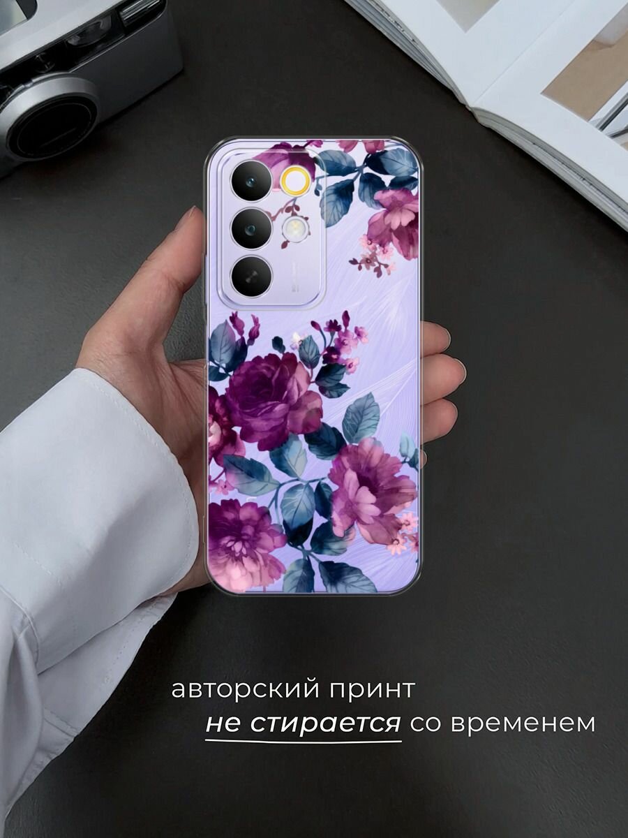 Чехол на Realme C85 / Реалми C85 с принтом Purple Blossoms, прозрачный — фото 1