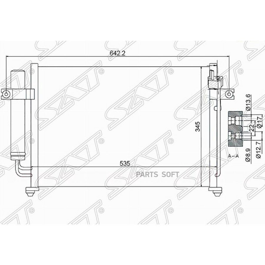 Радиатор кондиционера Hyundai Getz 02-11 от официального дистрибьютора, SAT, артикул STHY083940