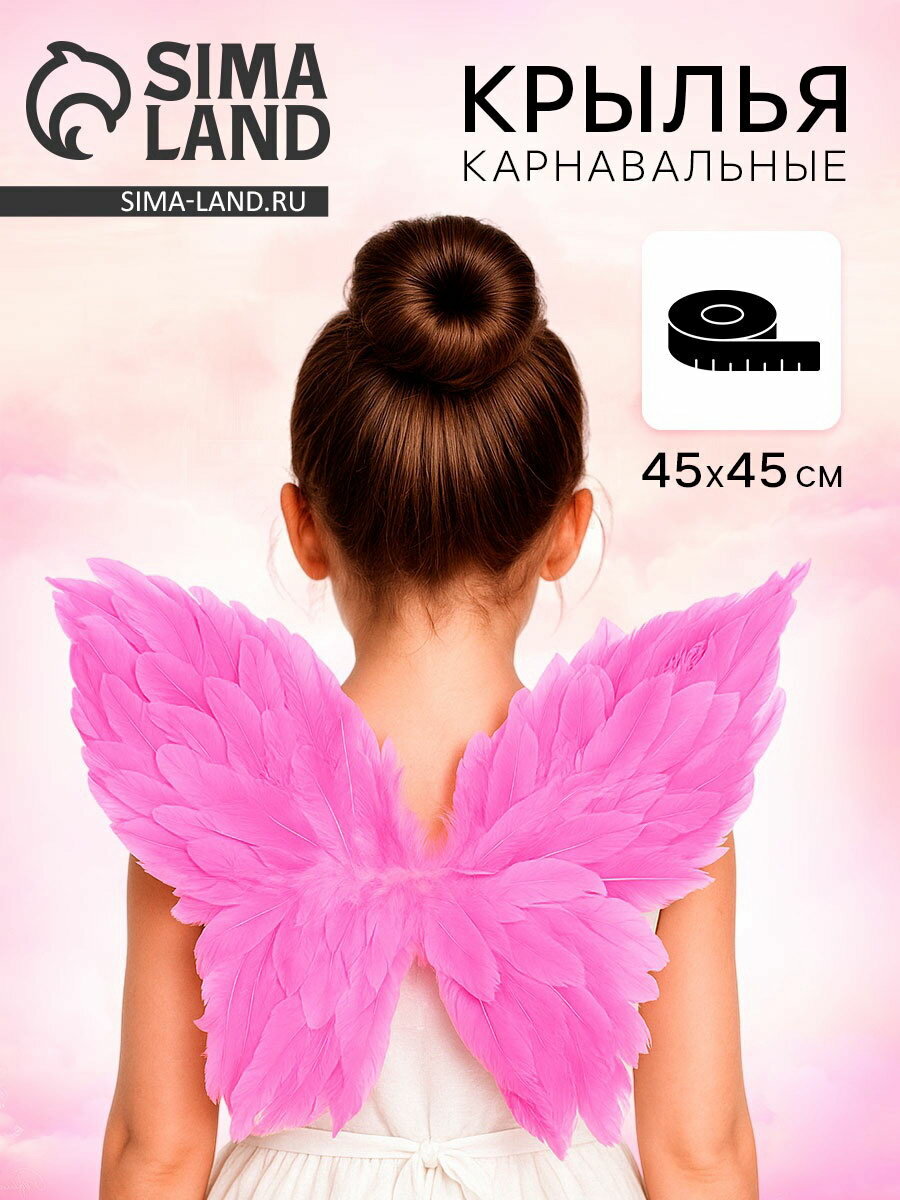 Крылья бабочки из пера, цвет розовый 45x45, тематика: без тематики