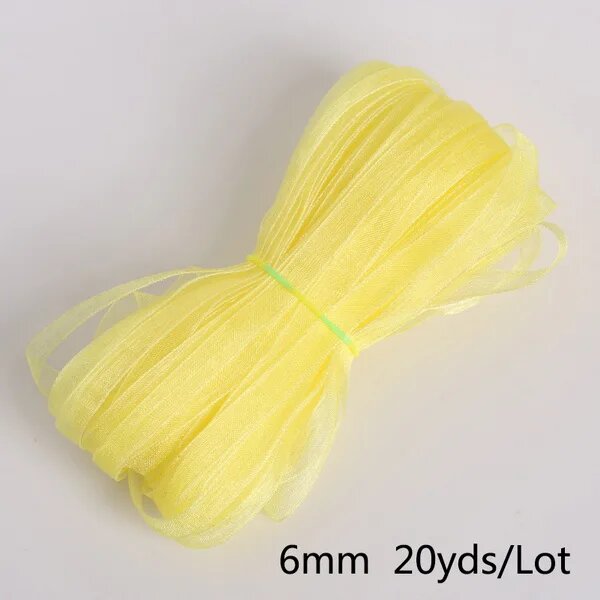 Лента органза Beadia 6 мм 20 ярдов смешанных цветов Желтый, Yellow