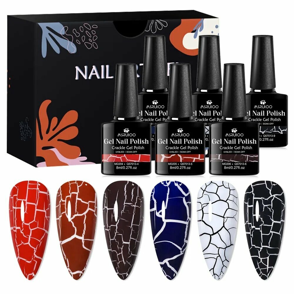 6 шт./Набор Трещинчатый гель-лаков: спонтанные трещины, прозрачный базис, легко наносится, быстро полимеризуется, для салонов/домашнего маникюра, Отверждается в LED/UV Лампе