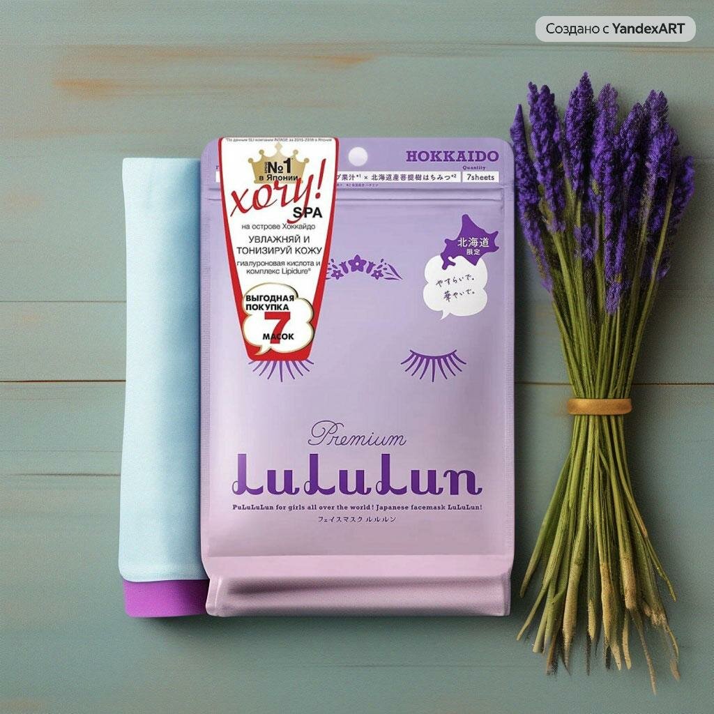 Маска для лица LuLuLun увлажняющая и восстанавливающая Лаванда с о. Хоккайдо Premium Face Mask Lavende набор 7 шт.