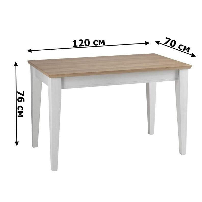 Стол обеденный форест/сканди 120x70x76 см из массива сосны, белый воск/антик