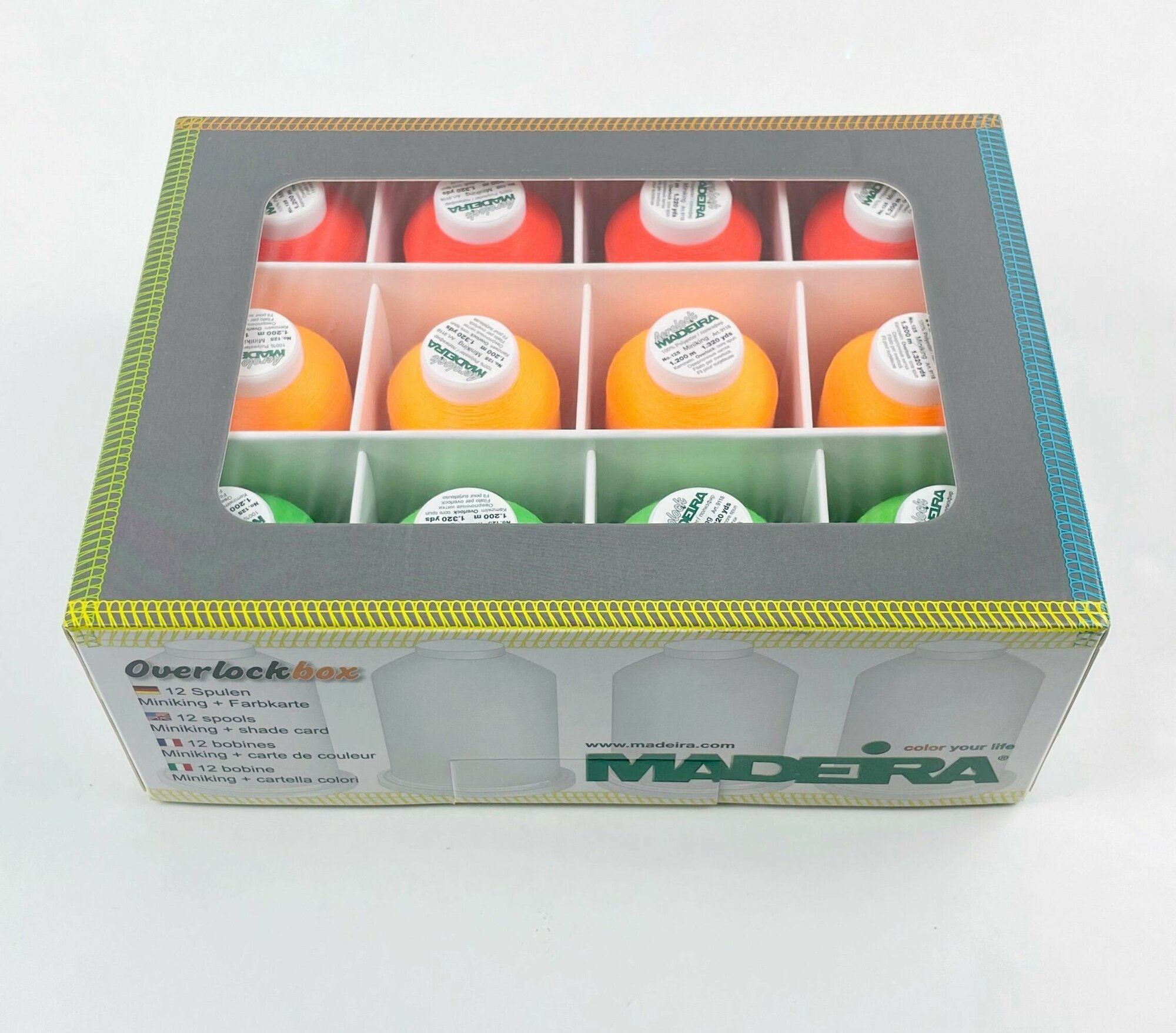 Набор ниток для оверлока Neon Colors Aerolock Overlockbox 12x1200 м, Madeira