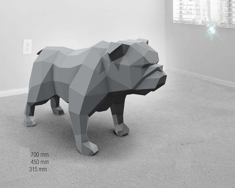 Полигональная фигура Английский бульдог, геометрический полигональный металлический декор интерьера
