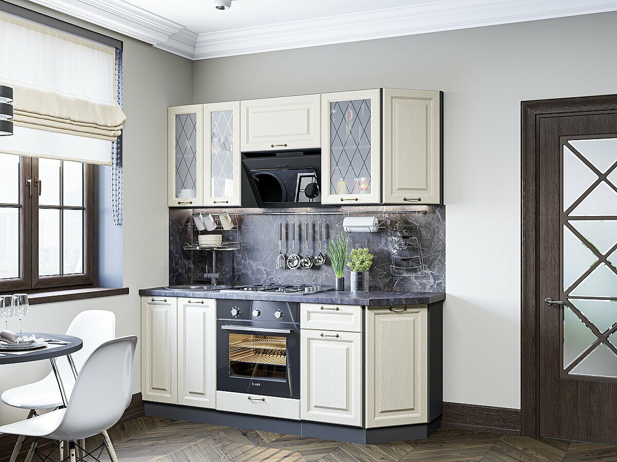 Кухня Ницца-01, цвет фасада Дуб крем, цвет каркаса Graphite, 2140*1900*600 мм