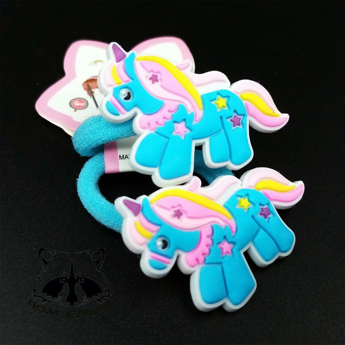 Детская резинка для волос с единорожкой голубая 2шт